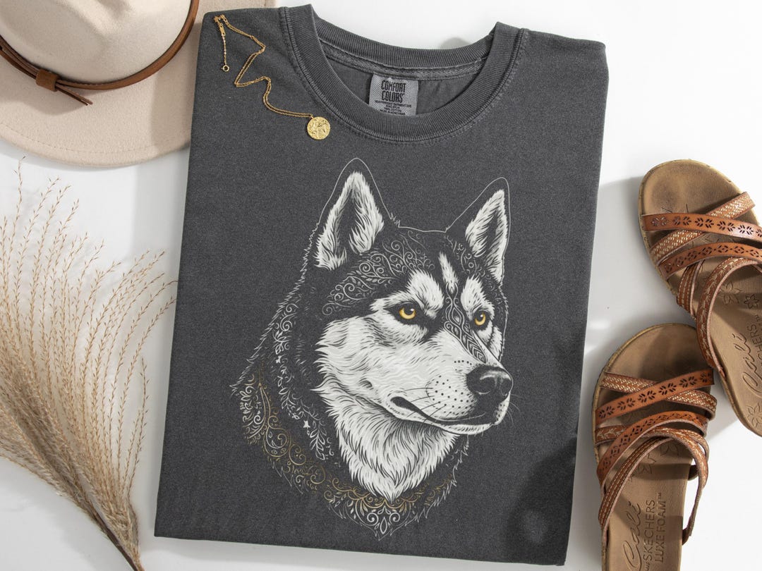 Siberian Husky Mandala Portrait Shirt, Line Art Husky Illustration Tee ...