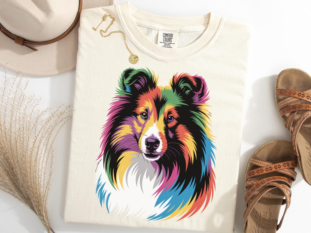 Colorful Shetland Sheepdog Portrait Shirt, Sheltie T-shirt, Retro Dog ...