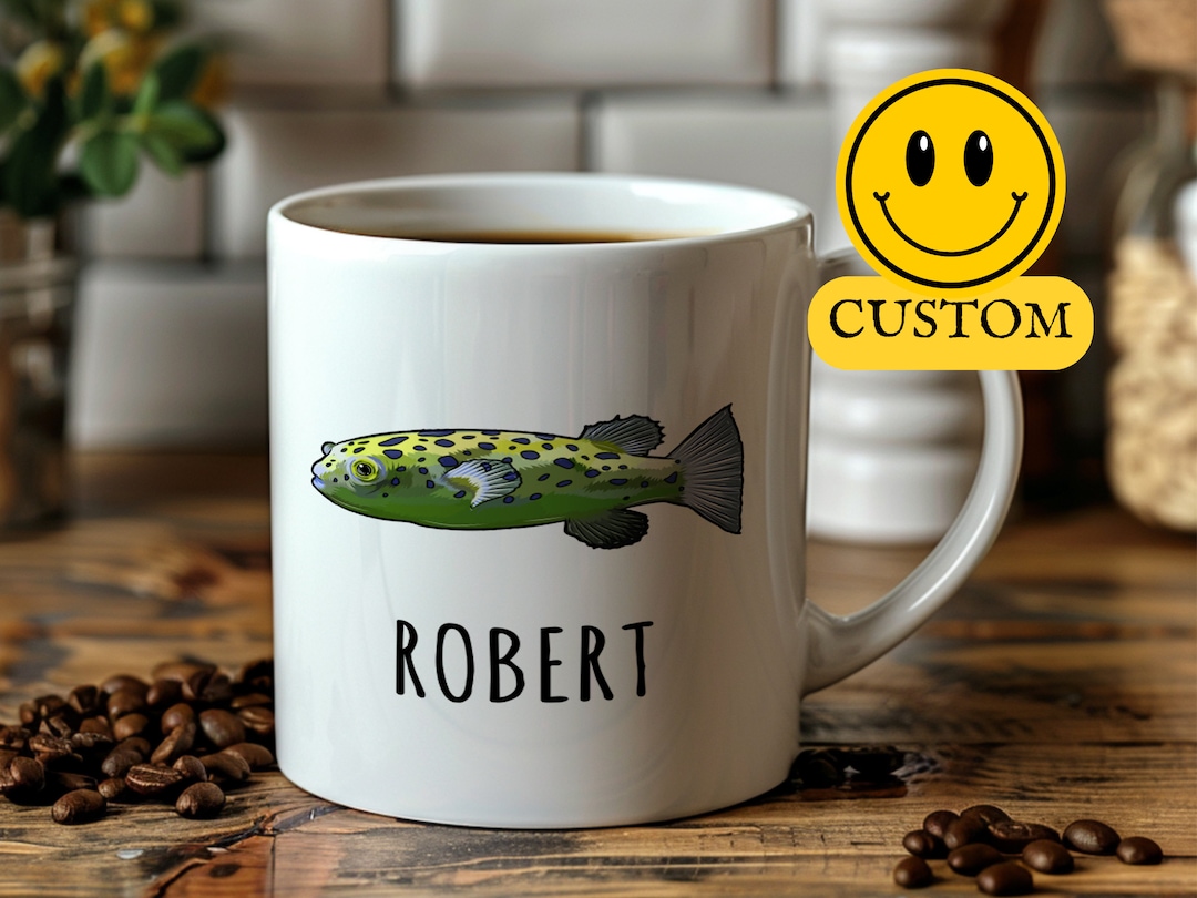 Personalized Fishkeeping Mug, Green Spotted Puffer Fish Cup, Aquarist ...