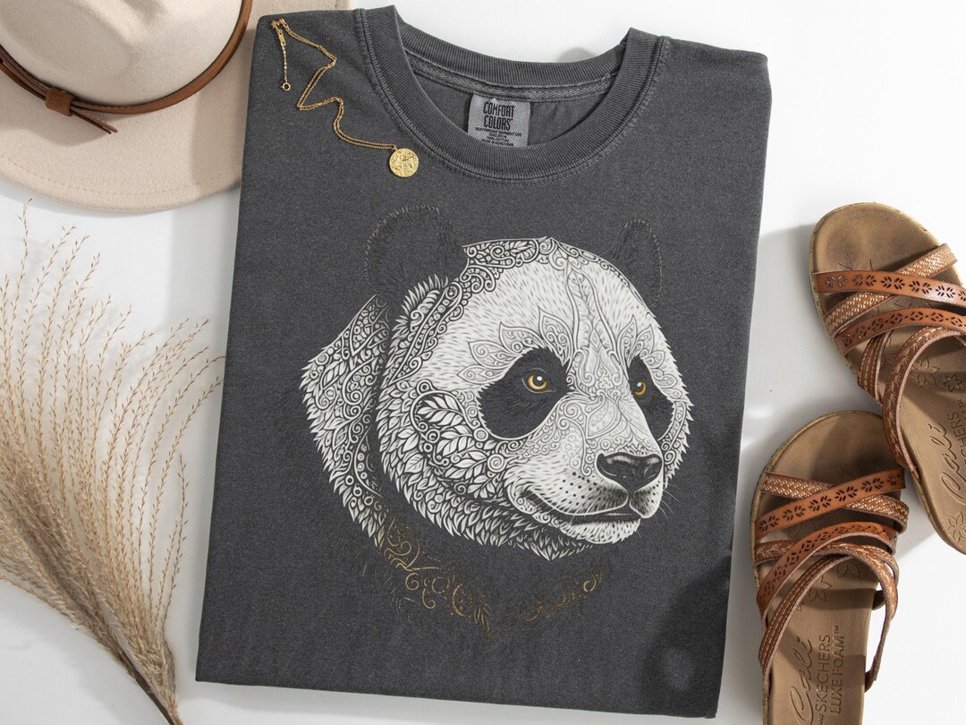 Panda Mandala Portrait Shirt, Line Art Panda Illustration Tee, Panda ...