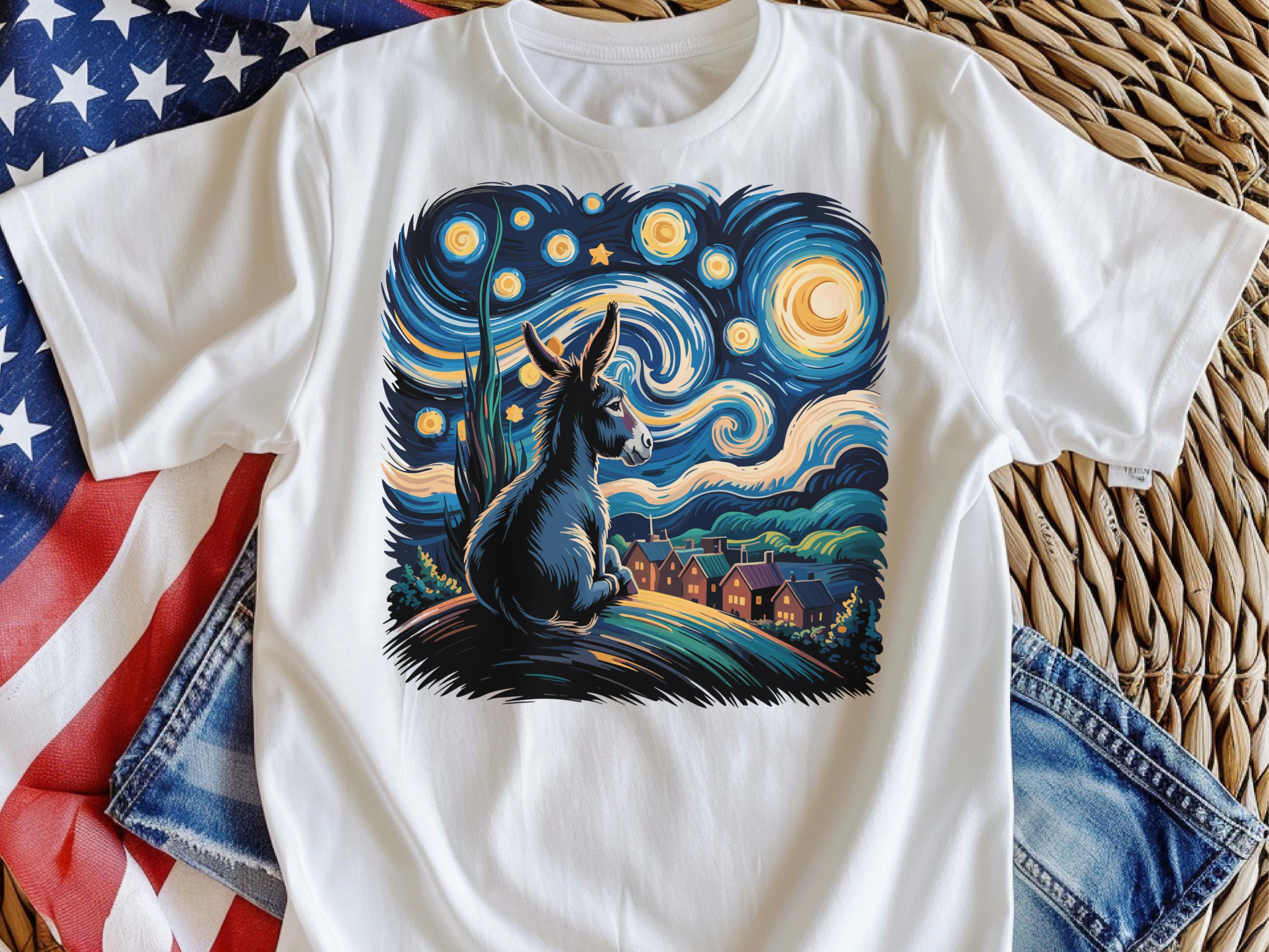 Van Gogh Donkey T-shirt, Starry Night Farm Animal Tee, Funny Donkey ...
