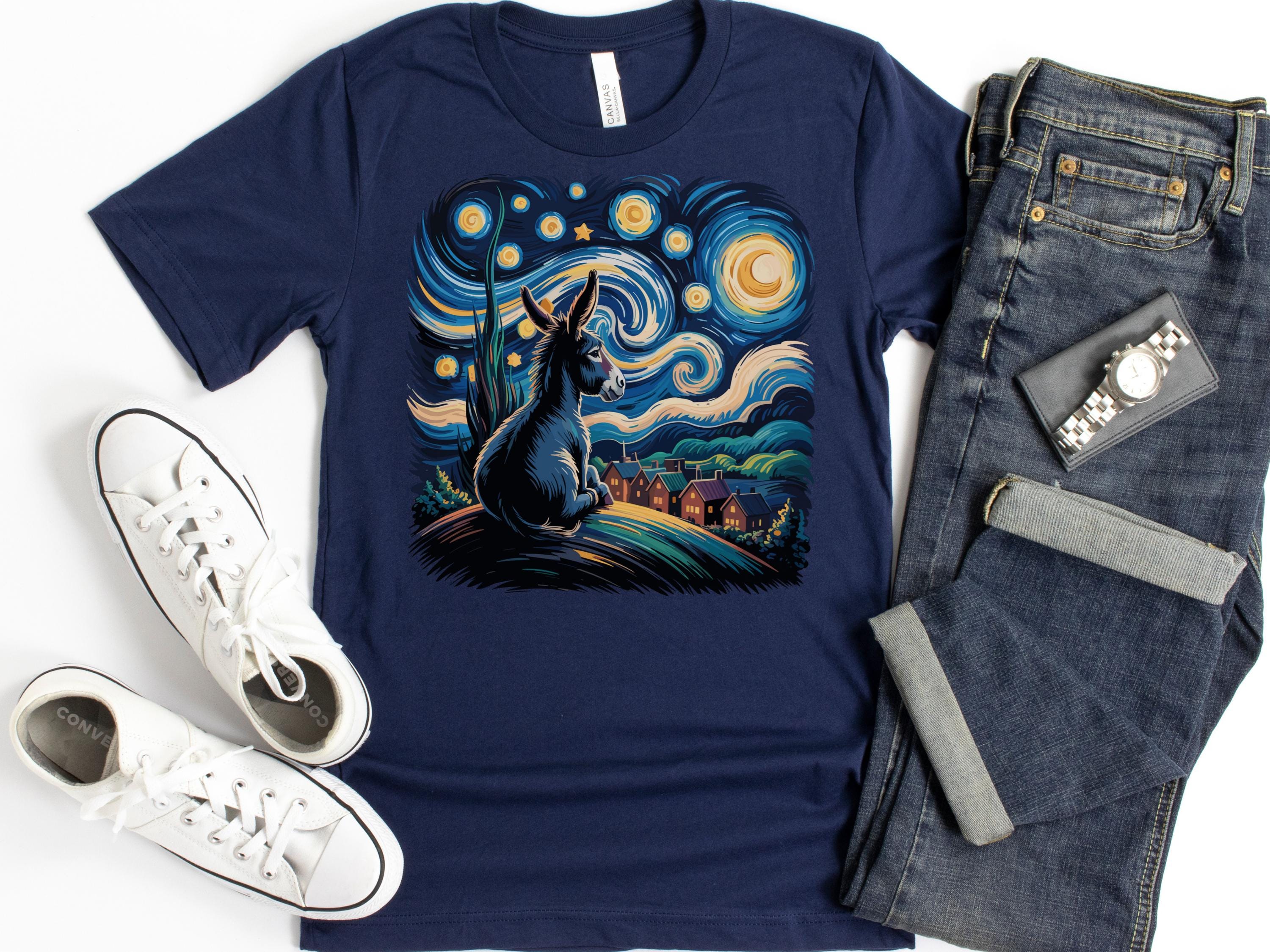 Van Gogh Donkey T-shirt, Starry Night Farm Animal Tee, Funny Donkey ...