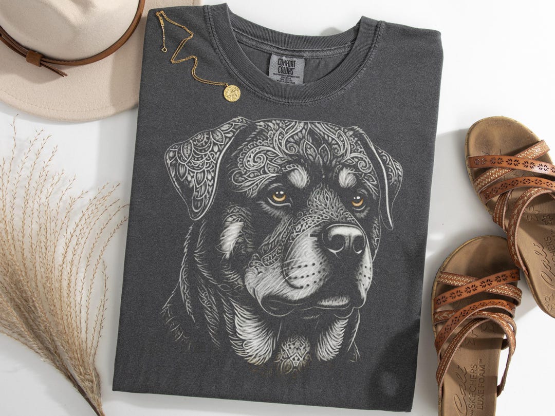 Rottweiler Mandala Portrait Shirt, Line Art Rottweiler Illustration Tee ...