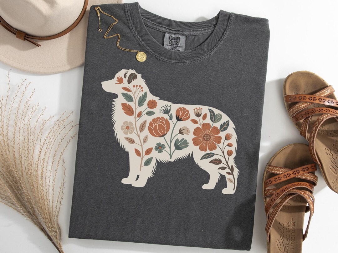 Floral Australian Shepherd Shirt, Garden Aussie Dog Tshirt, Boho Dog ...