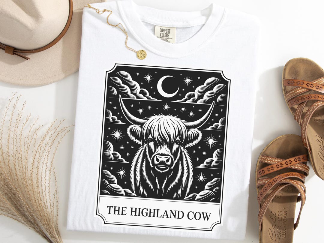 Highland Cow Tarot Shirt, Mystic Bull T-shirt, Celestial Cow Graphic ...