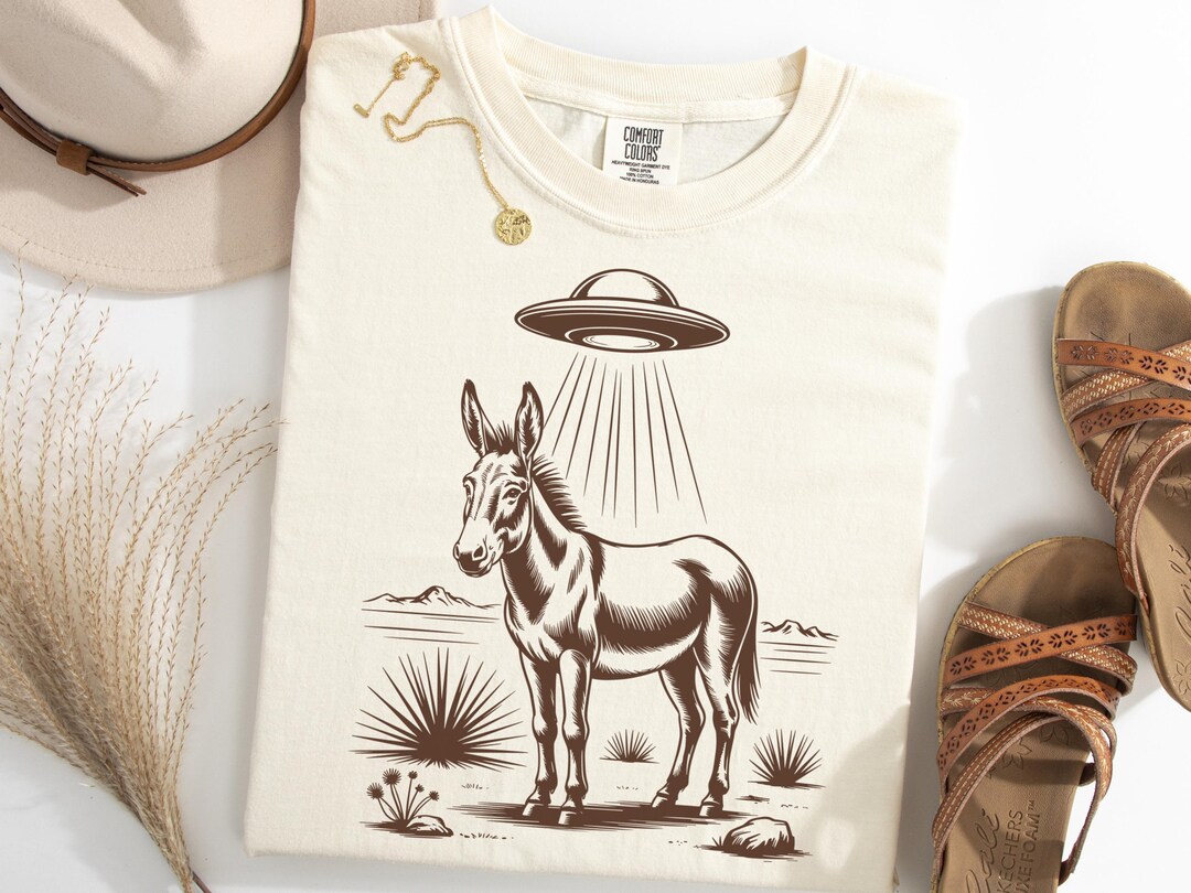 Donkey Alien Abduction T-shirt, Funny UFO Farm Animal Tee, Space Donkey ...