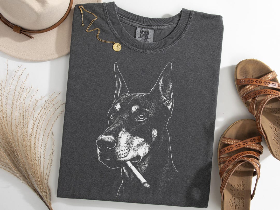 Doberman Pinscher Smoking Meme Shirt, Brainrot Dobie Gen Z Tee, Dog ...