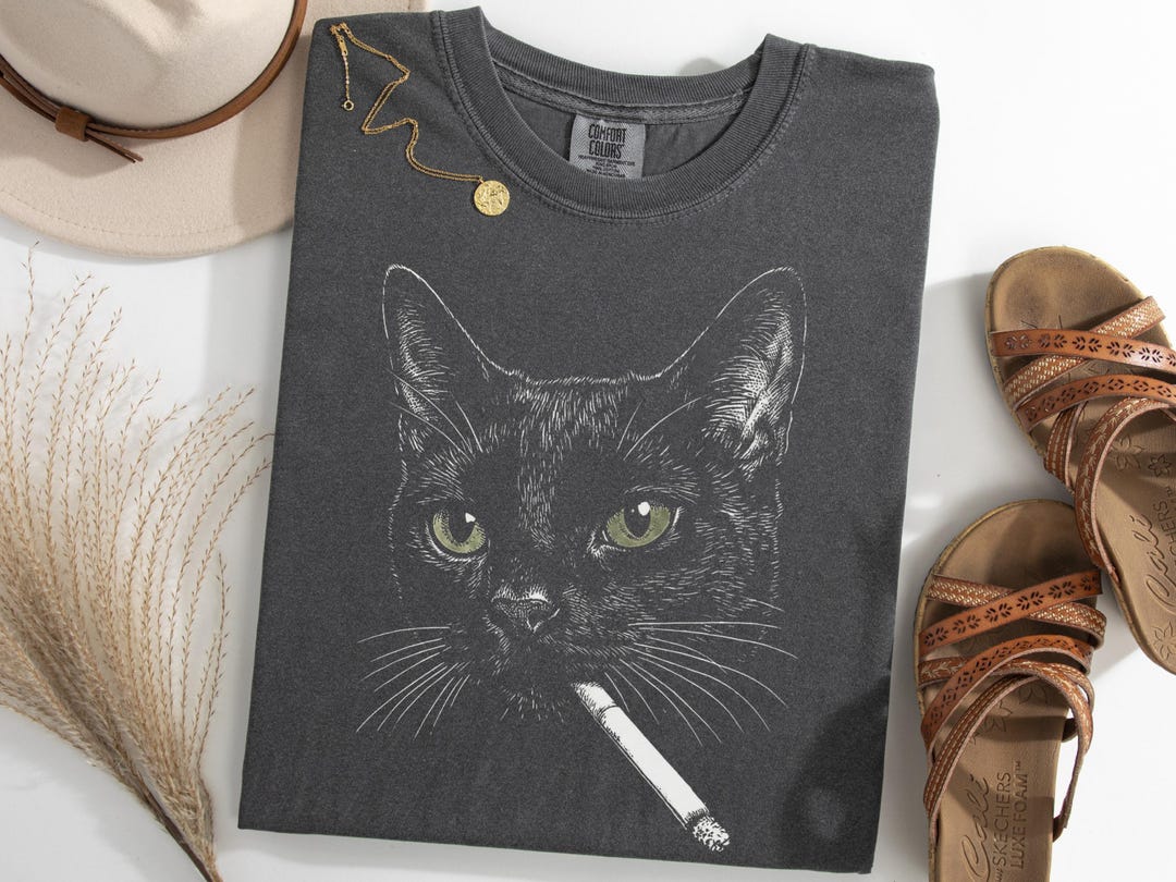 Black Cat Smoking Meme Shirt, Brainrot Black Cat Gen Z Tee, Cat Lover ...