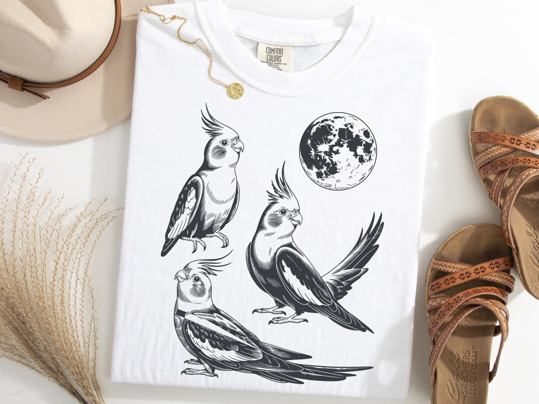 Three Cockatiels Singing at Full Moon Shirt, Pet Bird Lover Tee, Exotic ...
