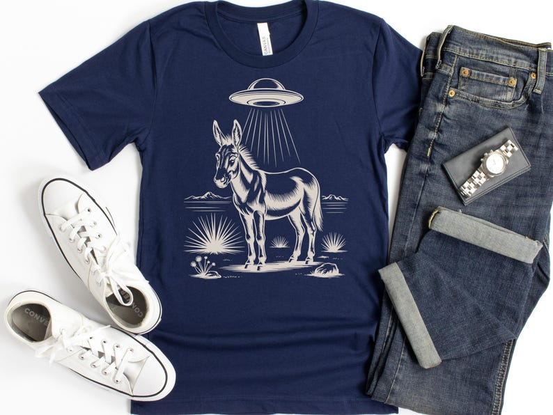 Donkey Alien Abduction T-shirt, Funny UFO Farm Animal Tee, Space Donkey ...