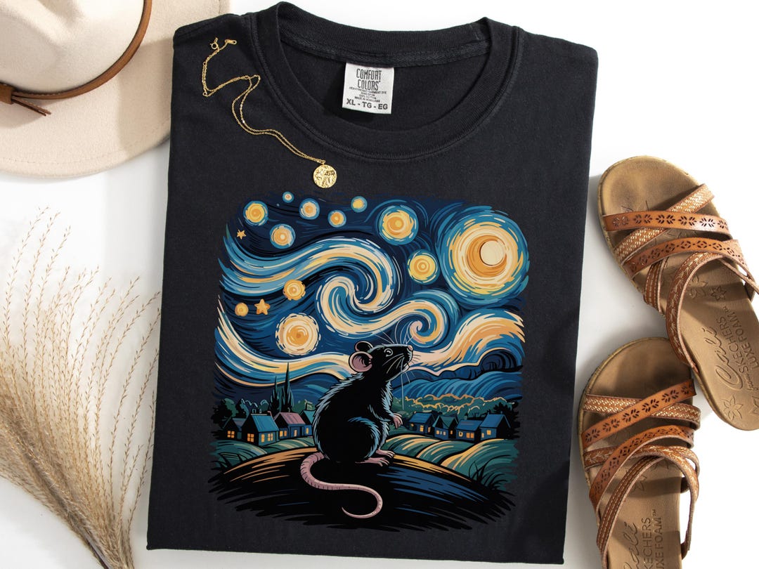 Van Gogh Rat T-shirt, Starry Night Pet Tee, Funny Rat Lover Shirt ...