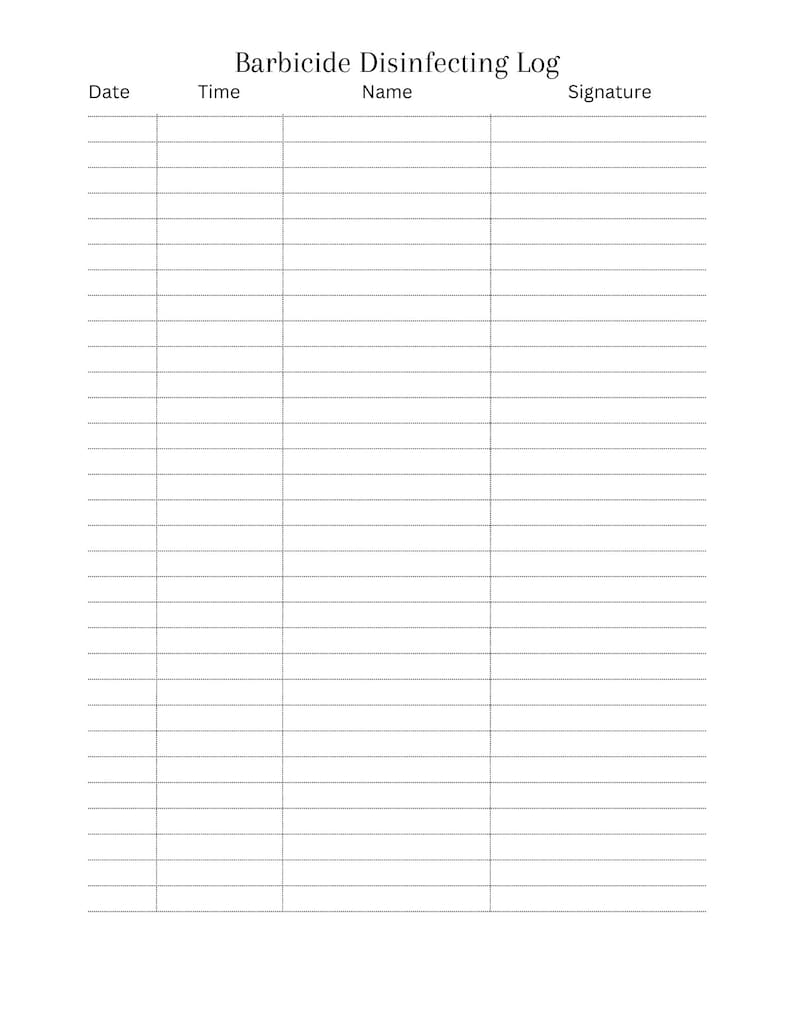 Barbicide Disinfecting Log - Etsy