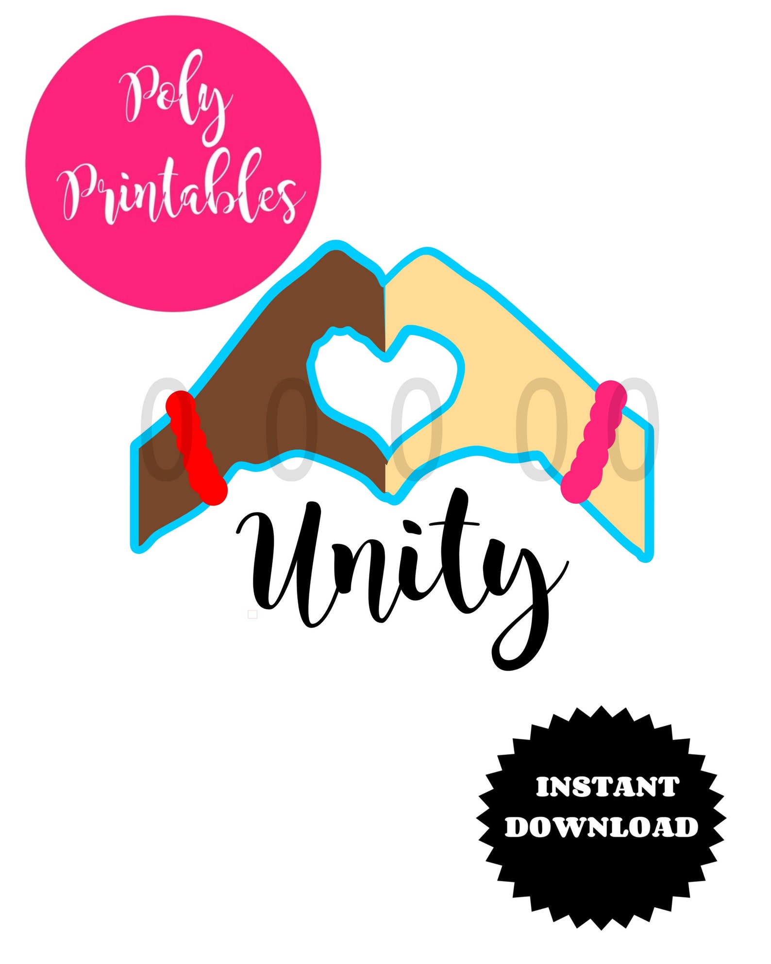Unity Black White Heart Love Hands Unity Peace SVG PNG Jpg Digital ...