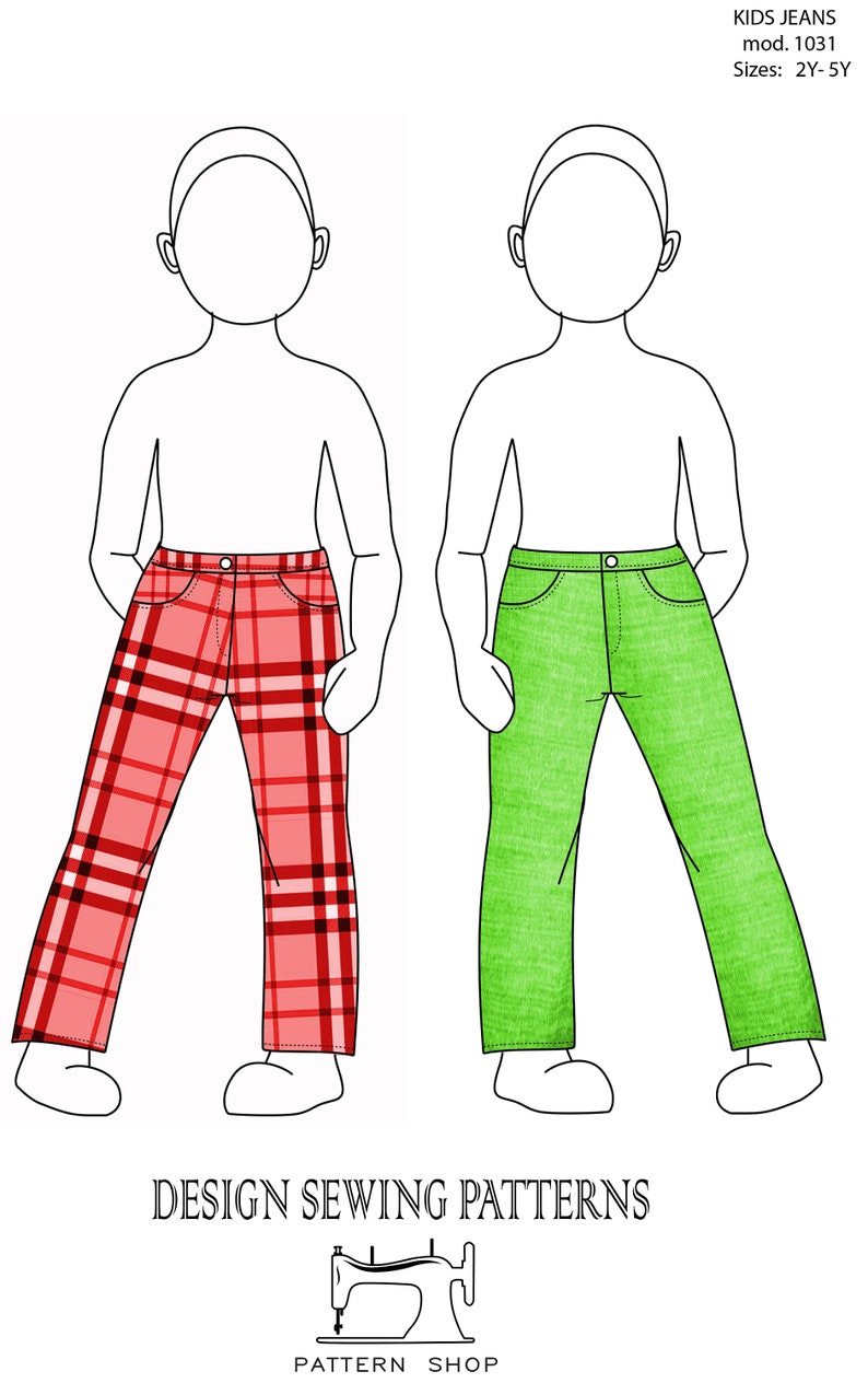 Kids Jeans, Girl and Boy Pants Pattern , PDF Sewing Pattern, Sizes 2,3 ...