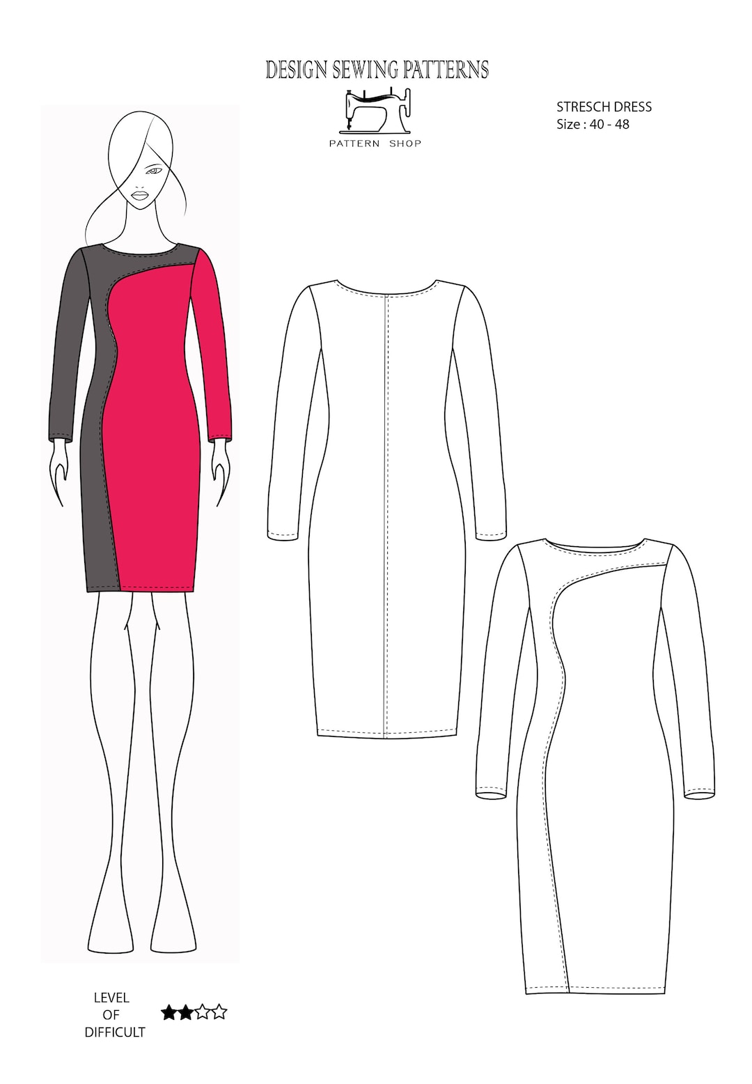 Women's PDF Sewing Pattern, Stretch Dress Sewing Pattern, Dress Sewing ...