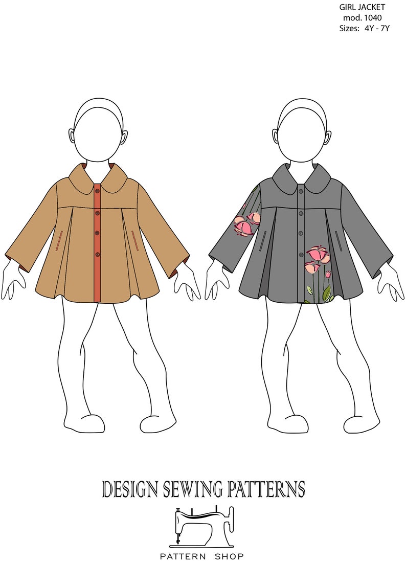 Girl Jacket , PDF Sewing Pattern, Pattern for Kids PDF Sizes: 4,5,6,7 ...