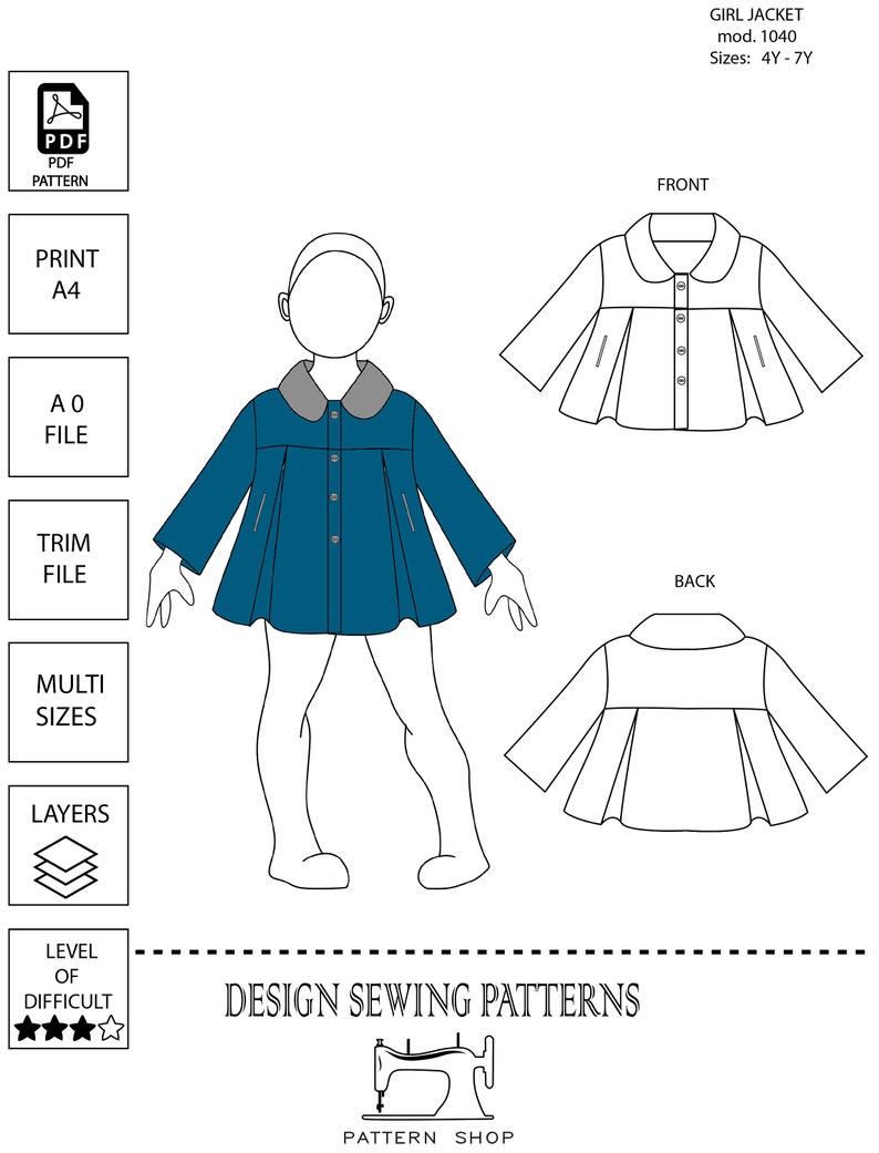 Girl Jacket PDF Sewing Pattern Pattern for Kids PDF Sizes: - Etsy