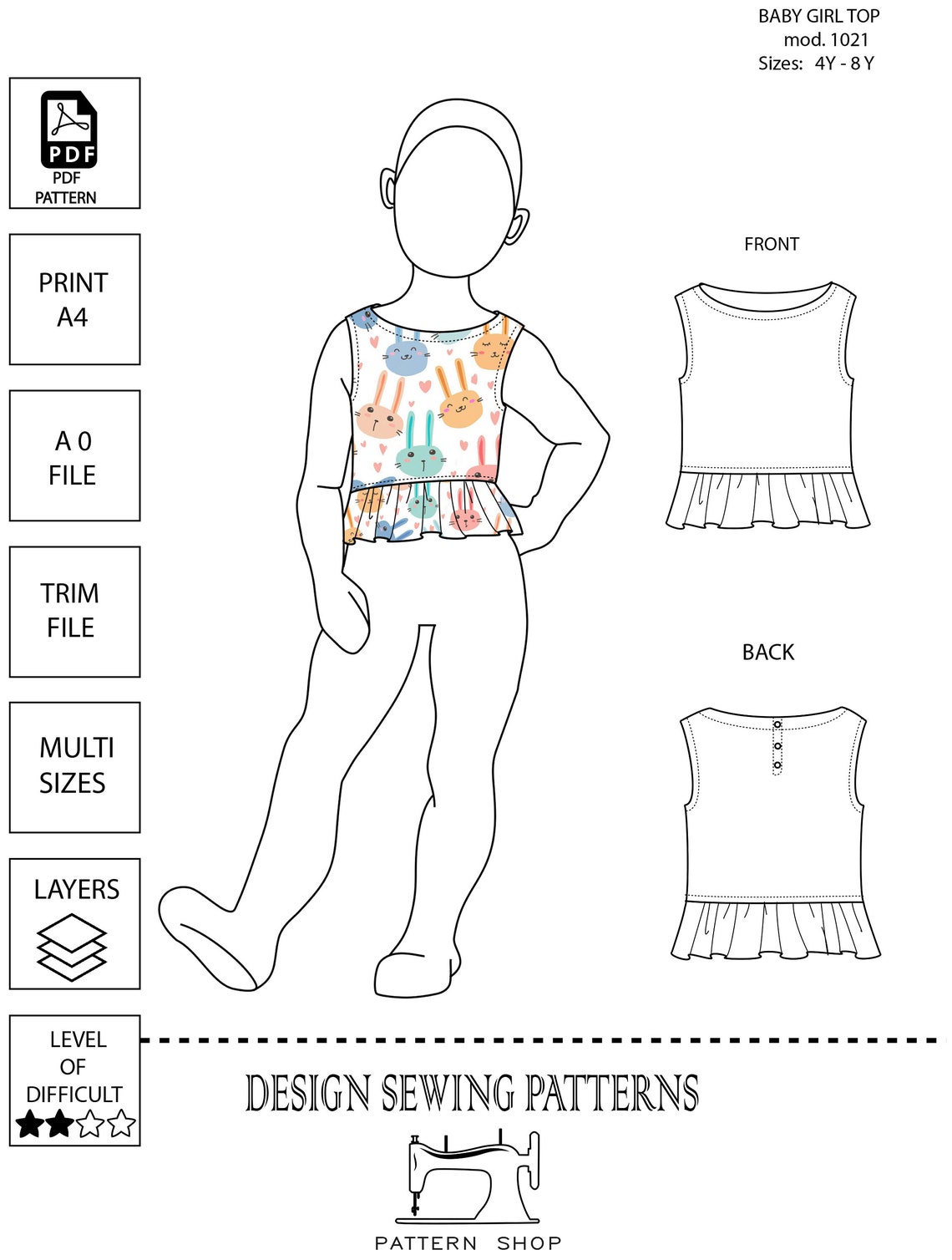 Girl Baby Girl Top Pattern Pdf Sewing, Baby Girl 4 5 6 7 8 Years - Etsy