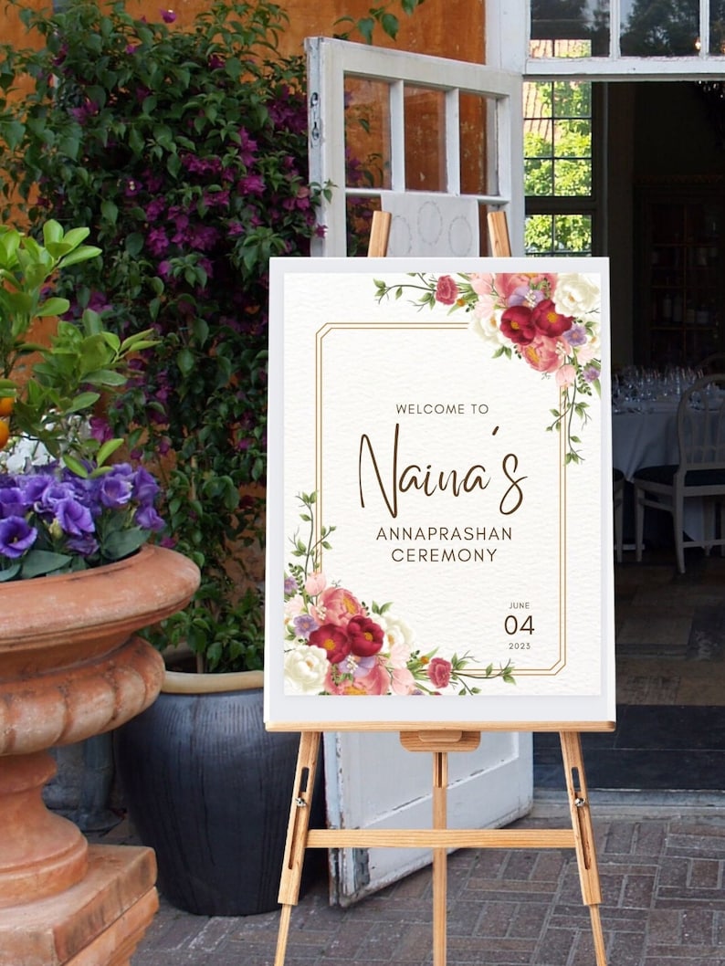 Annaprasanna Welcome Sign Template, Customizable Floral Design (digital ...
