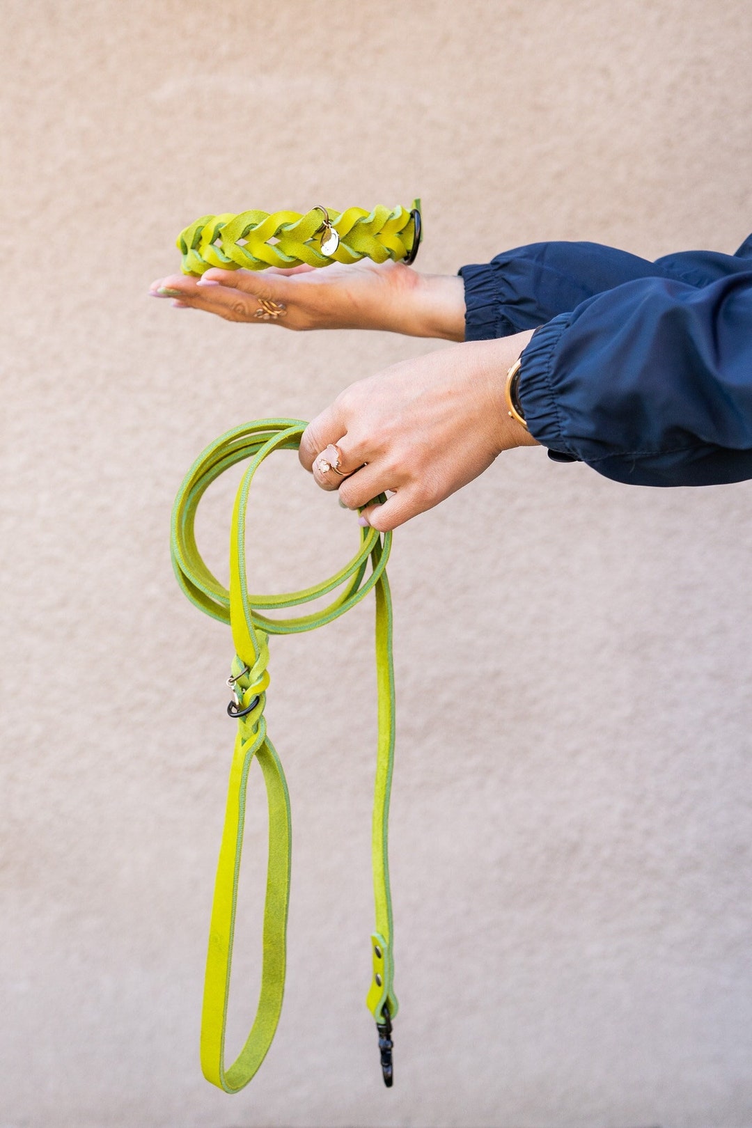 Dogily Collar and Leash Set, Real Vegetable Tanned Leather Dog Set ...