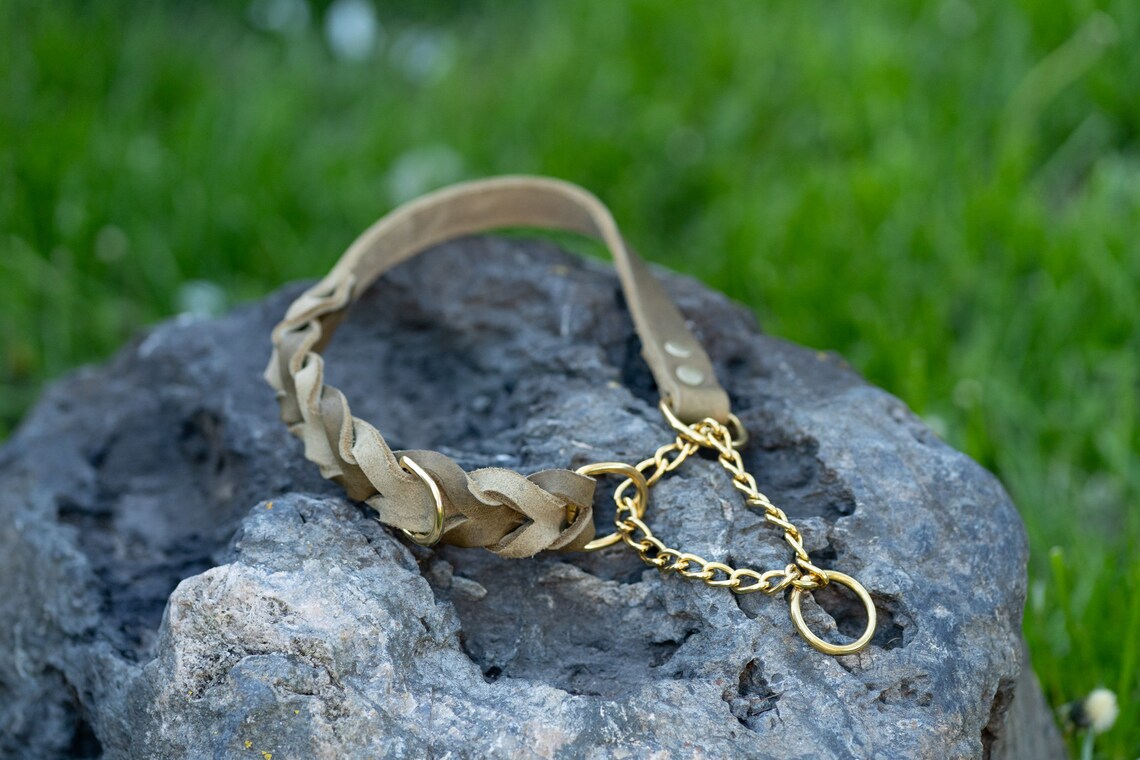 Martingale Chain Collar Slip on Braided Soft Leather Half - Etsy