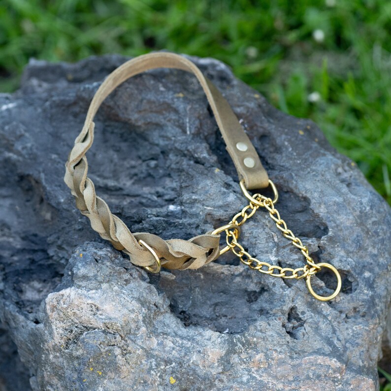 Martingale Chain Collar Slip on Braided Soft Leather Half - Etsy