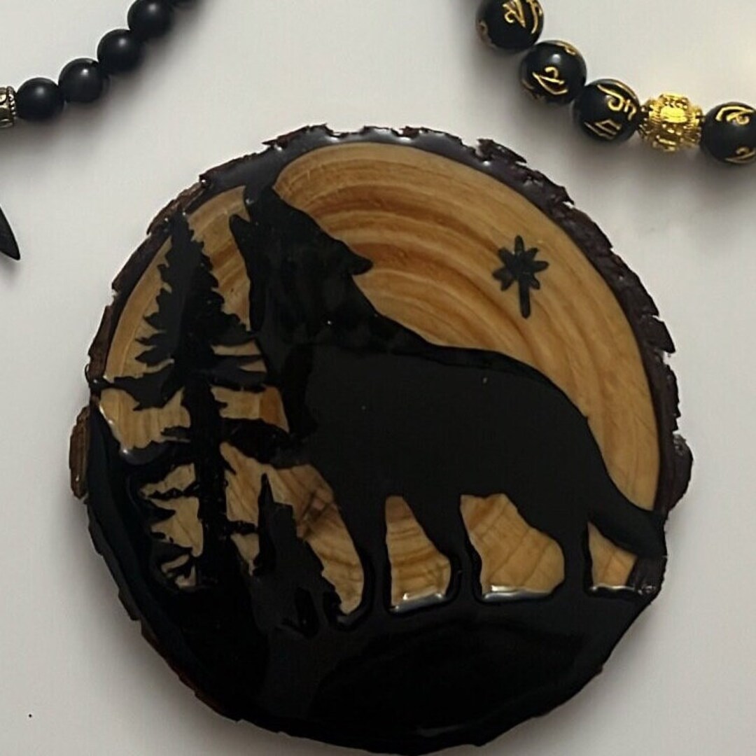 Wooden Wolf Coaster - Etsy