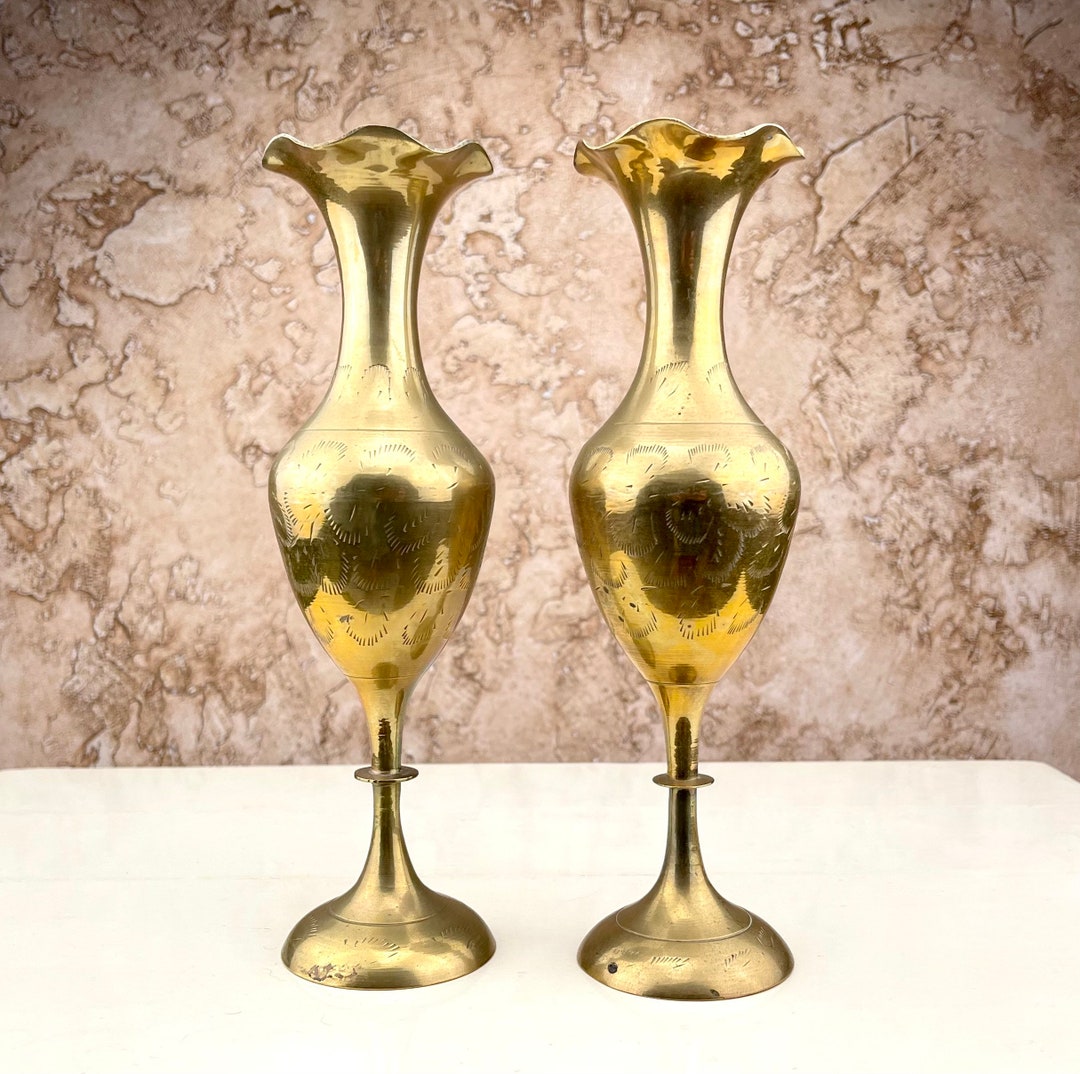Set of Two Identical Flower Bronze Vases - Etsy