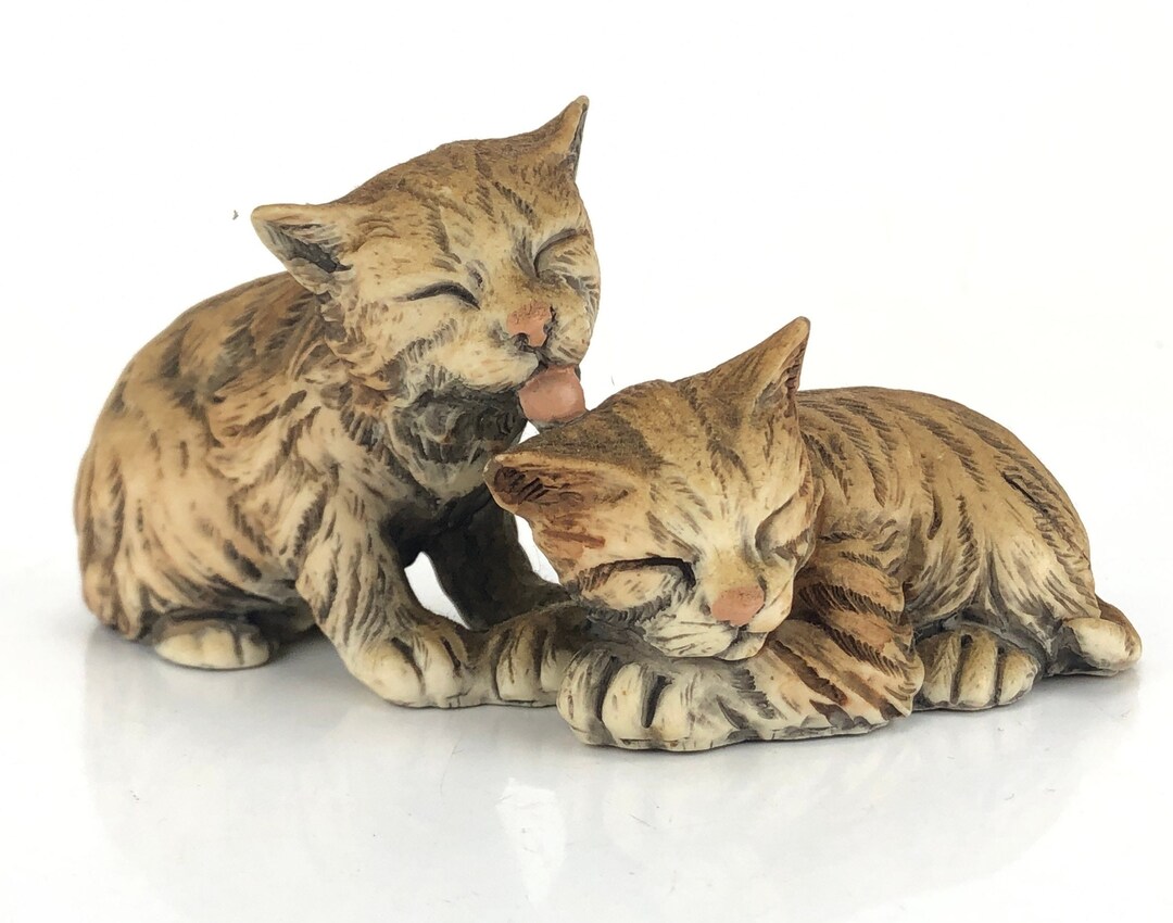 Cats Figurines, Italian Hand Brushed Cats Washing Each Other Figurine ...