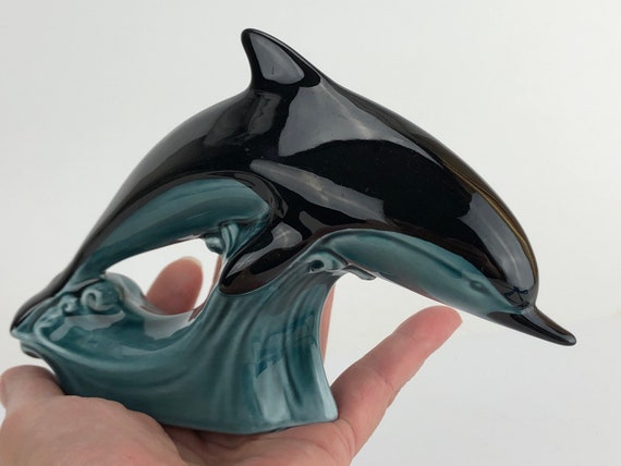 Poole Pottery Dolphin Figurine Ceramic Dolphin Blue and Black - Etsy