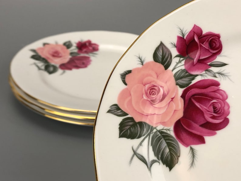 Vintage Gainsborough Bone China Plates: Rose Decor, Set of 4 - Etsy