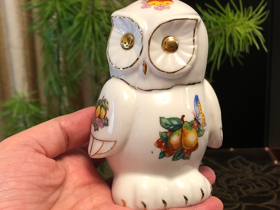Owl Figurine, Hand Decorated in Gold Owl, RFA Porcelain Owl Figurine - Etsy