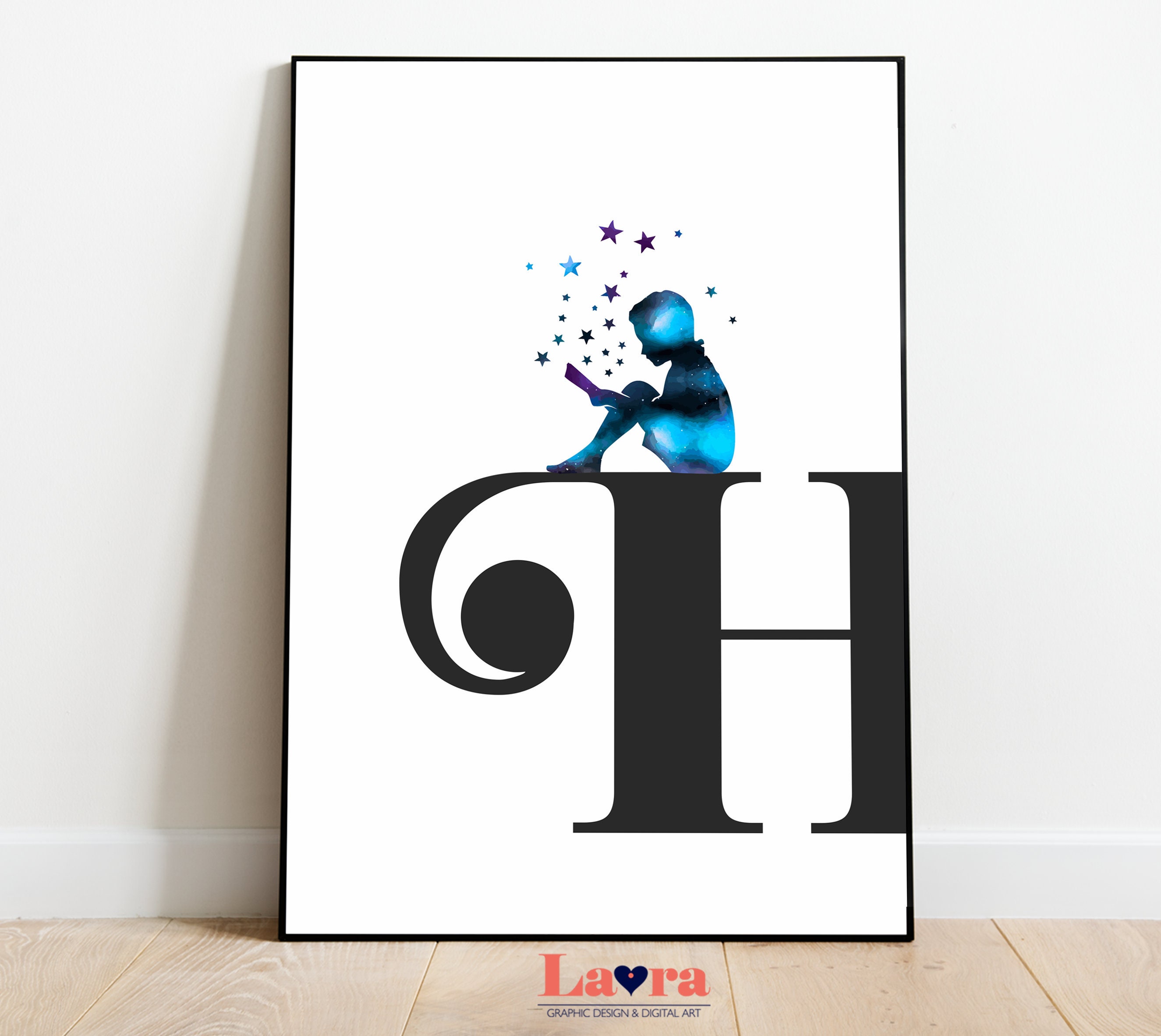 Letter H With Reader Boy, Office Wall Decal Idea, Office Gift Ideas ...