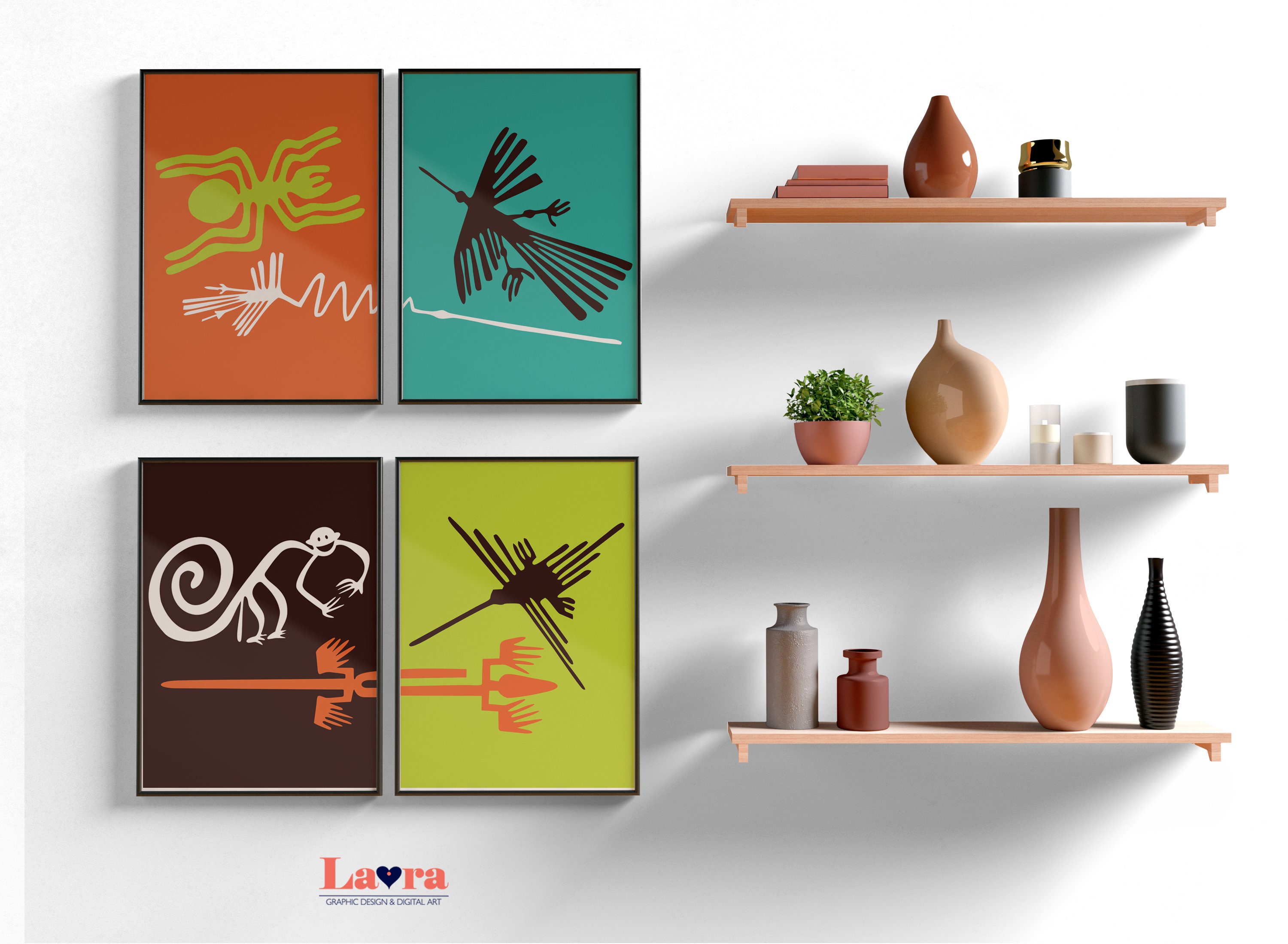 Nazca Lines-set 4, Peruvian Nazca Art, Wall Art Nazca Lines, Nazca ...