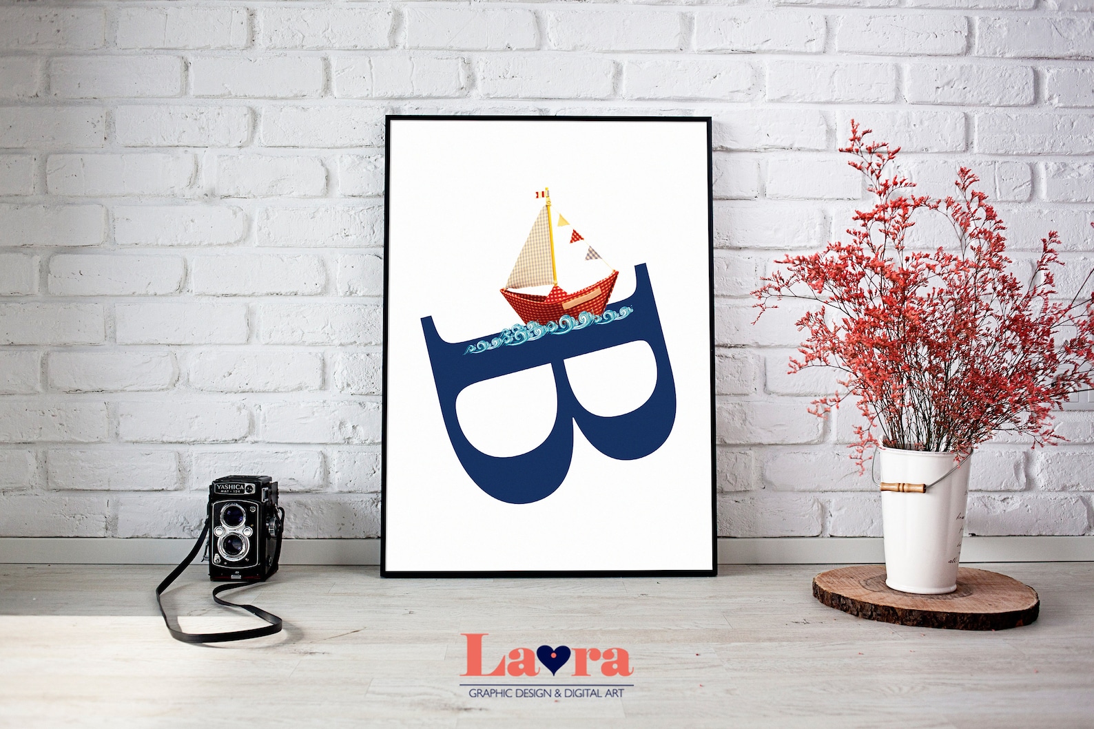 Letter B With Boat, Paper Boat Wall Art, Boat Design, Nautical Nursery ...
