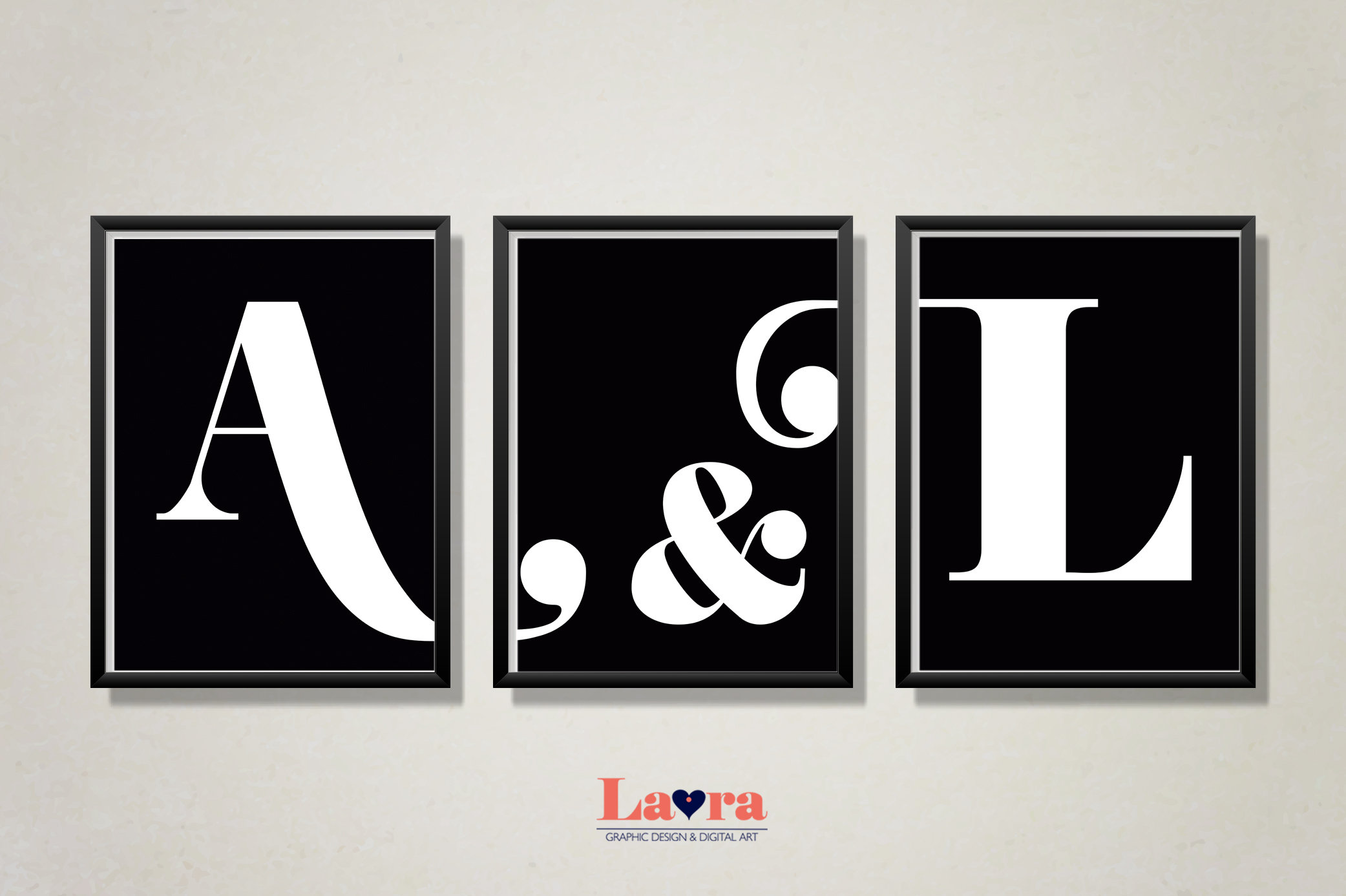 Custom Letters Print Set of 3, Black and White Printable Set, White ...