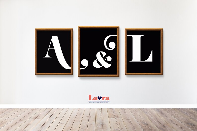 Custom Letters Print Set of 3, Black and White Printable Set, White ...