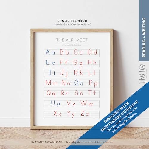 Alphabet Poster Handwriting Chart ABC Print Educational - Etsy
