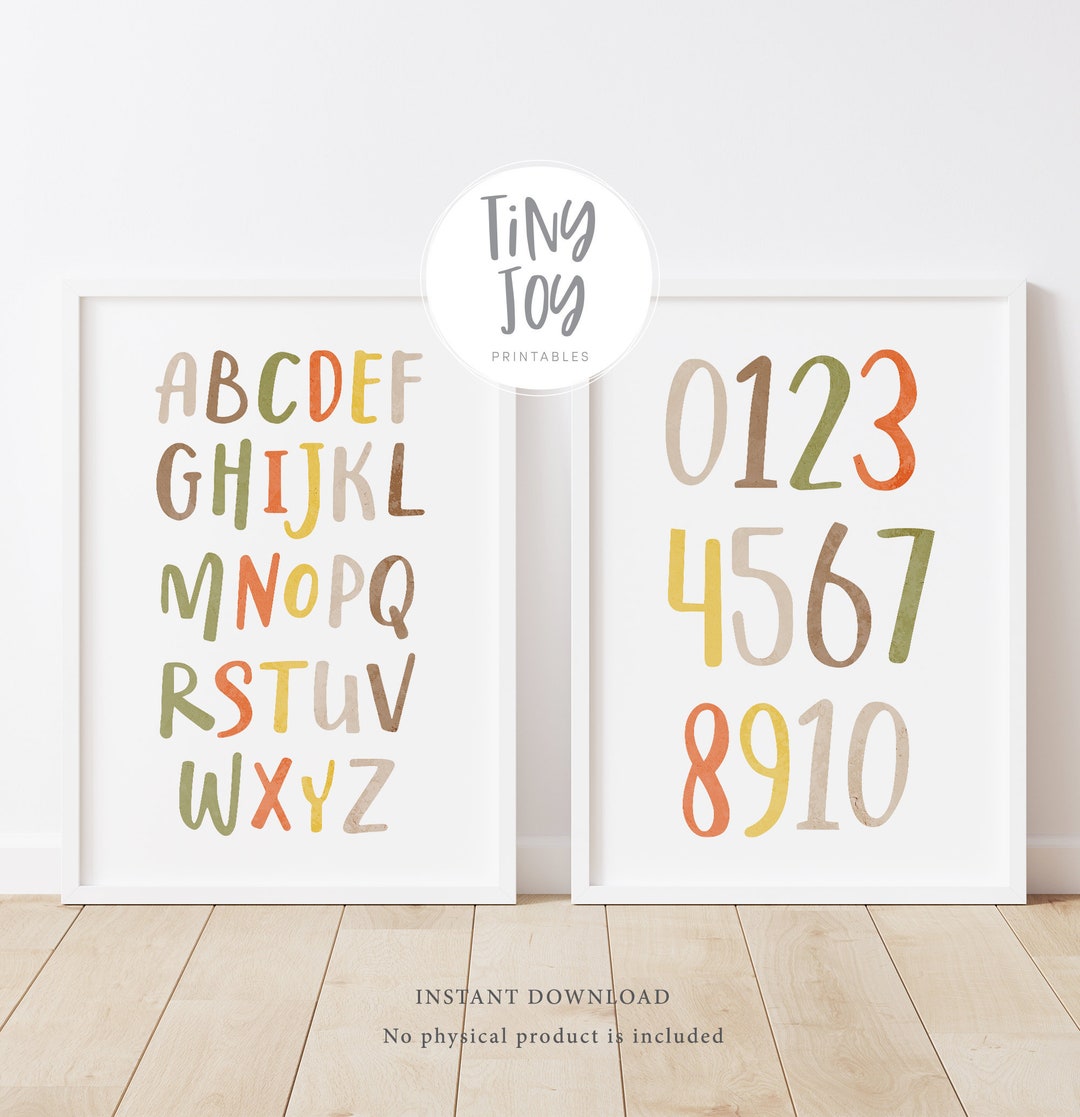 Neutral Alphabet Poster, Alphabet Print, ABC Print, Numbers Print ...