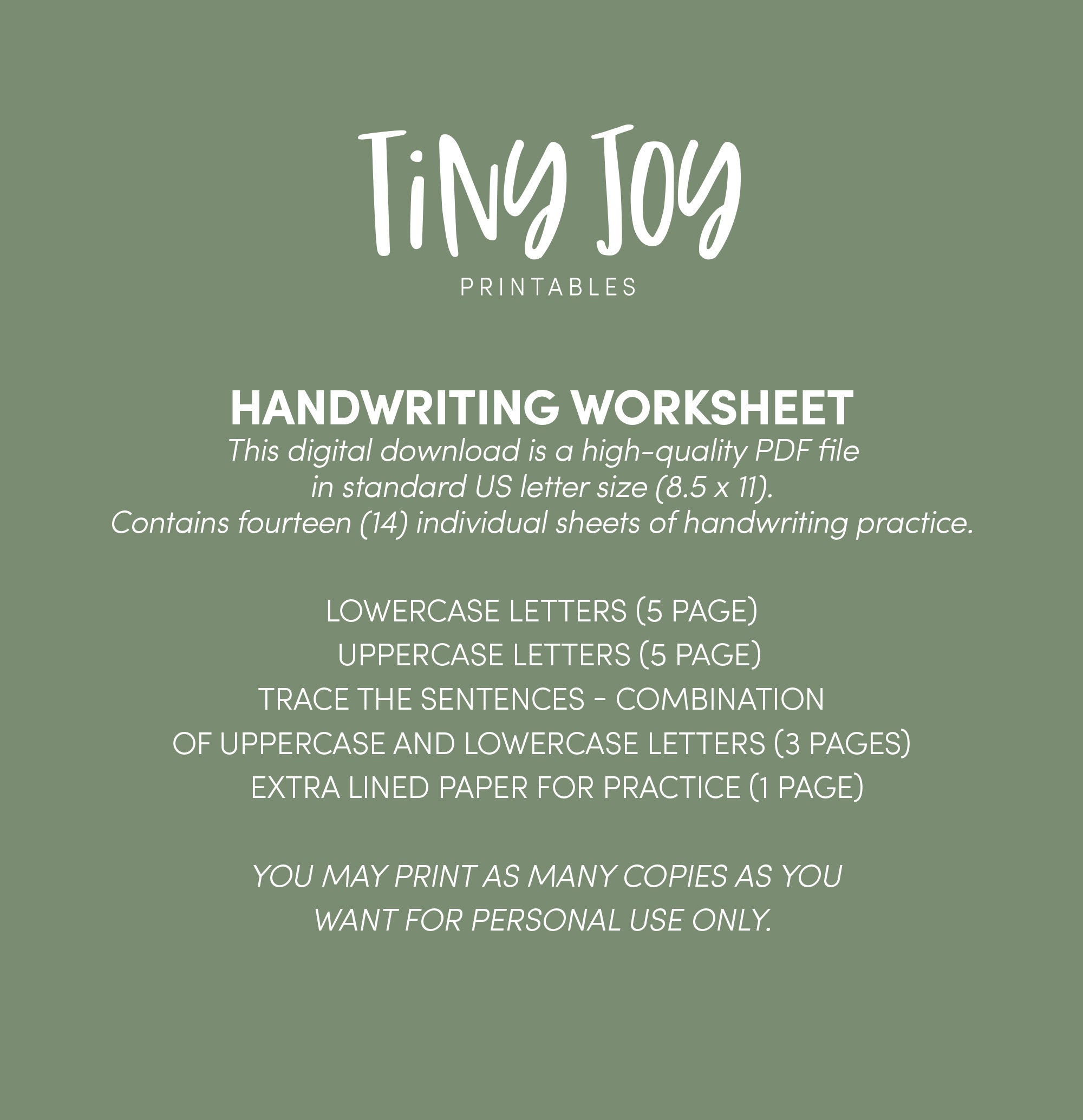 Printable Handwriting Worksheets 14 Pages letters and Sentences for ...