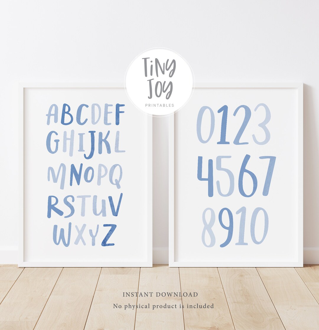Light Blue Alphabet Poster, ABC Print, Numbers Print, PRINTABLE Wall ...