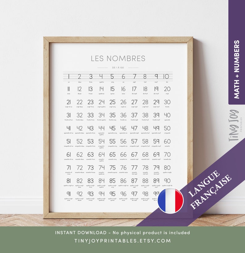 1-100 French Numbers Chart, Count to 100 Printable, Numbers Counting ...