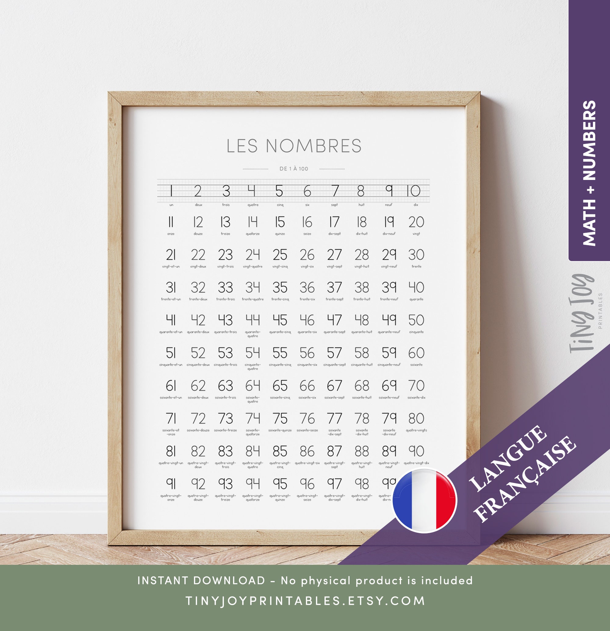 1-100 French Numbers Chart, Count to 100 Printable, Numbers Counting ...