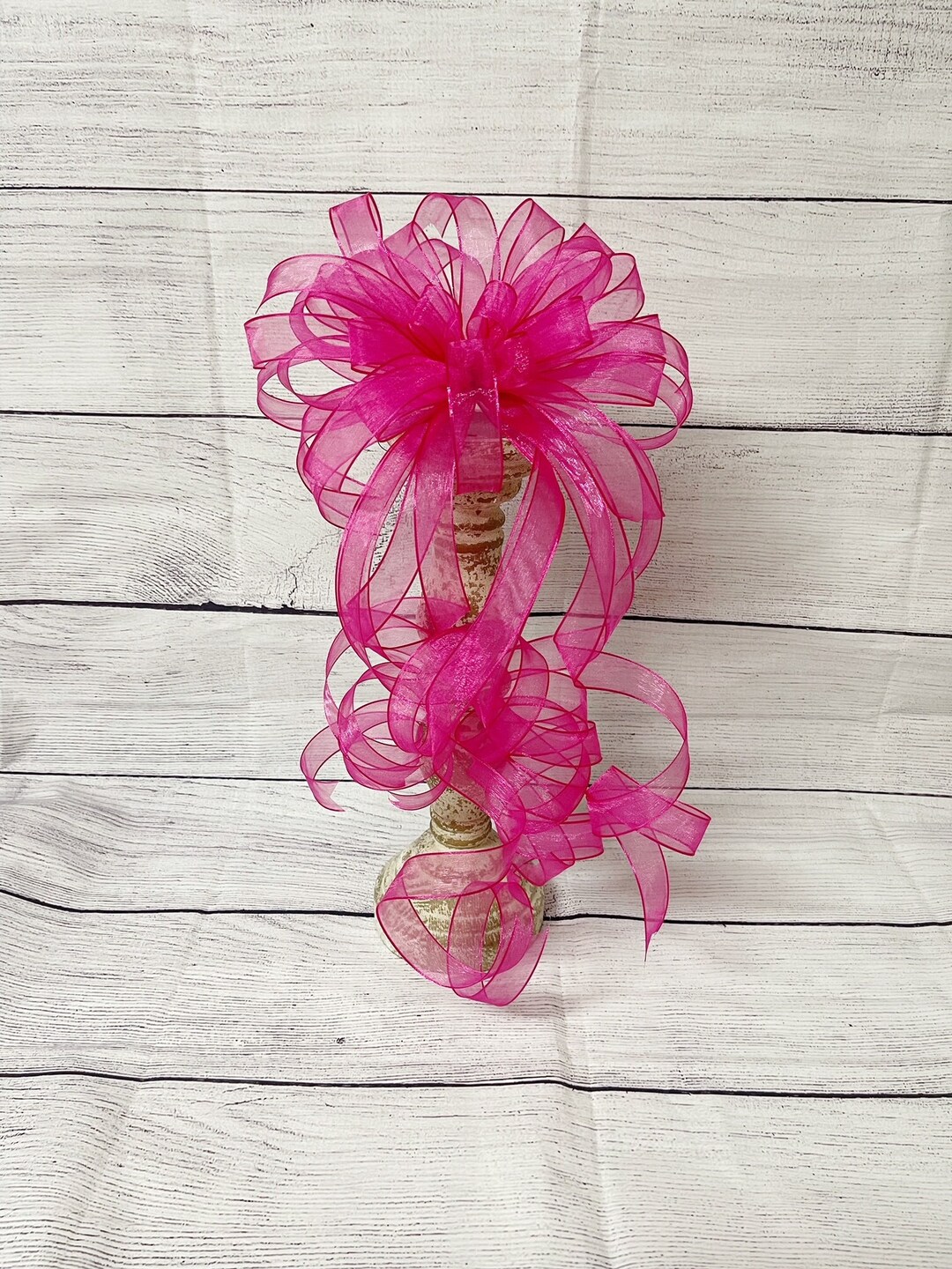 Riley Bow, Bows, Wreath Attachment, Spring Bow, Pink Bow, Sheer Ribbon ...