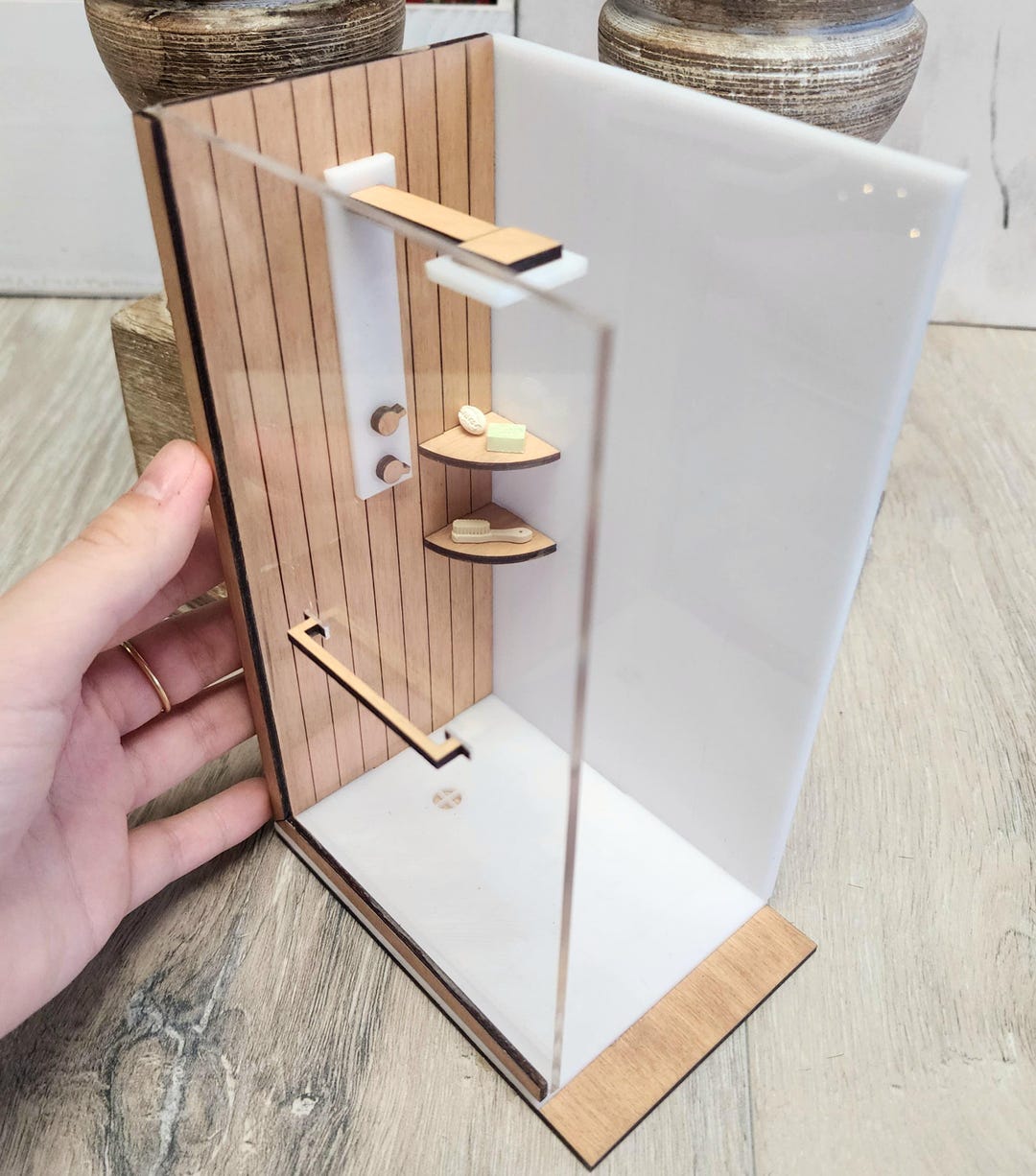 Dollhouse Miniature Modern Shower - 1:12, White and Oak, Doll Furniture ...