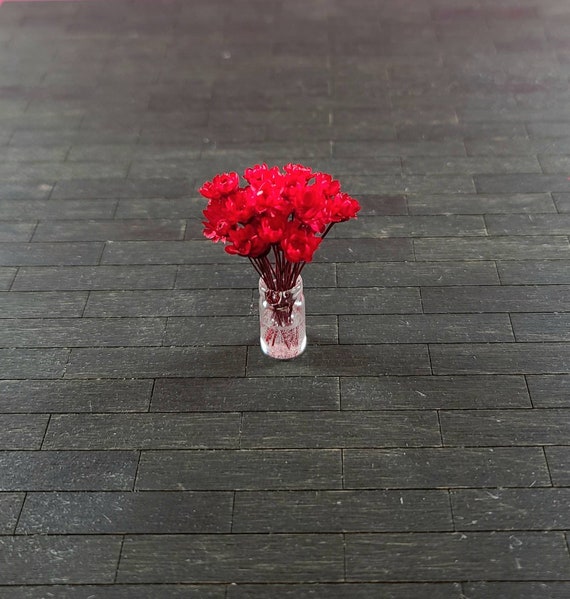 Miniature Red Flowers Bouquet Miniature Decorations | Etsy