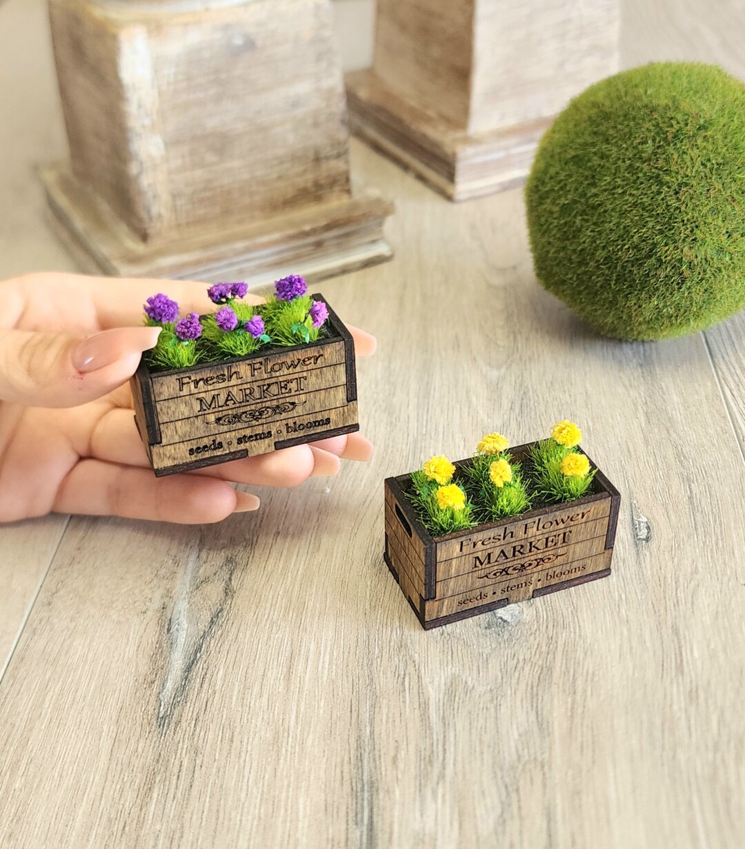 1/12 Dollhouse Miniature Flower Box - Mini Plant, Flowers Bouquet ...