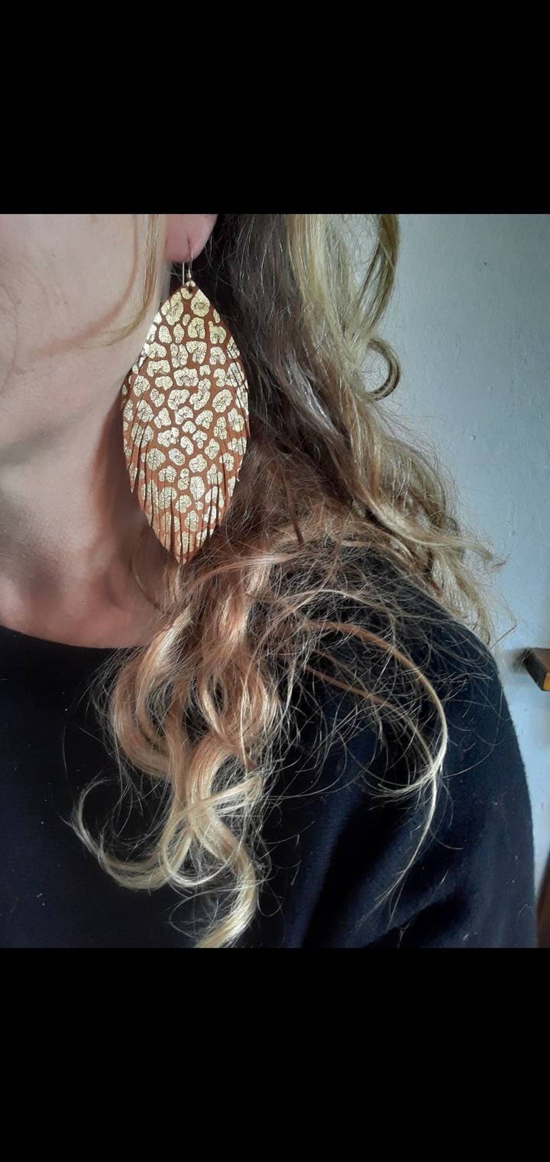 Soft Chestnut Brown Suede Gold Leopard Print Leather Feather - Etsy