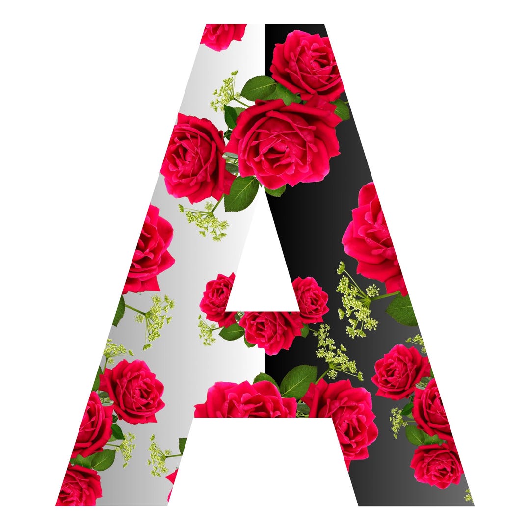 Red Roses Alpha Doodle Sticker Set Floral Letters Clip Art Element ...