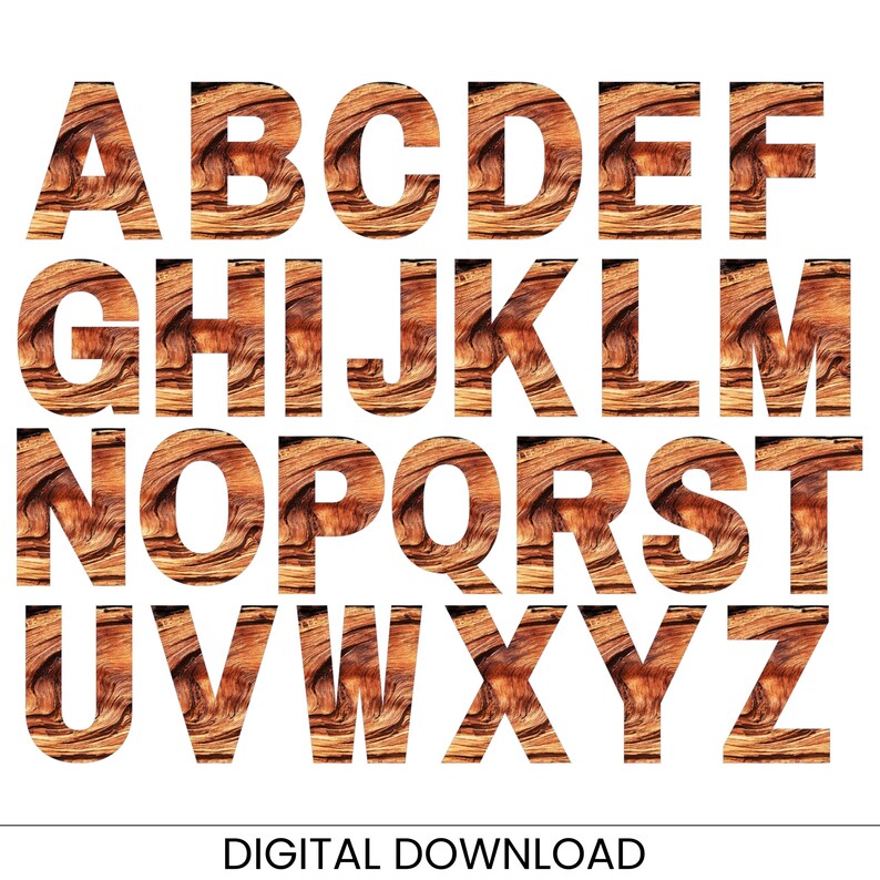 Wood Grain Alphabet Set Natural Texture Letters Sublimation Graphic ...